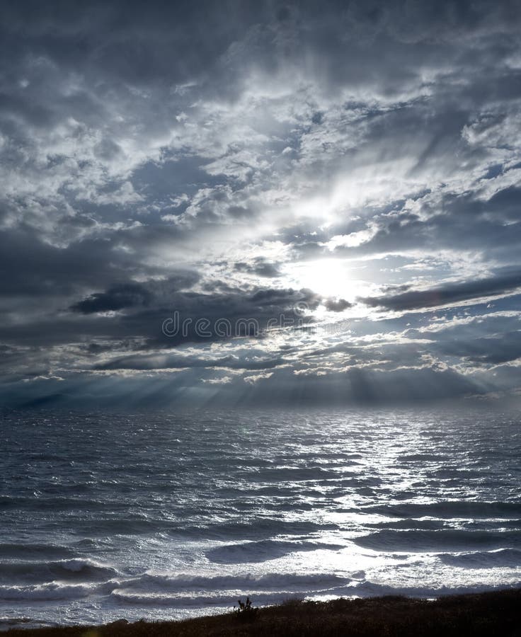 Stormy Sea at Night with Dramatic Sky and the Big Moon Stock Image ...