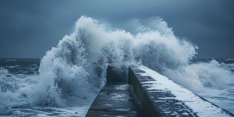 Stormy sea crash at pier stock image. Image of seaside - 383468055