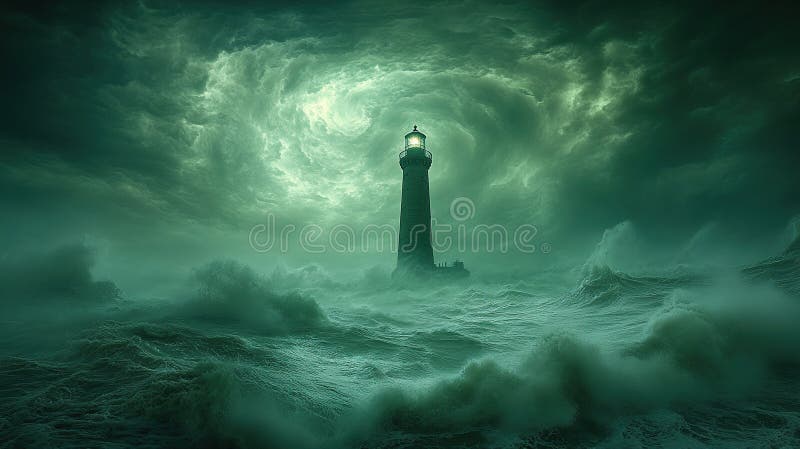 Stormy Sea Lighthouse Hope Guide Night Stock Image - Image of night ...