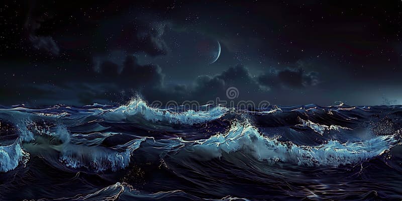 Stormy sea at night stock photo. Image of cloud, black - 328679888