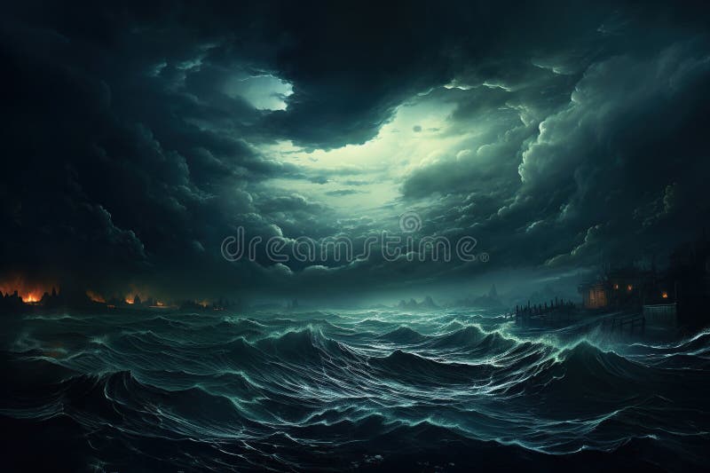 Stormy Sea with Stormy Sky. 3D Render Illustration. Generative AI Stock ...