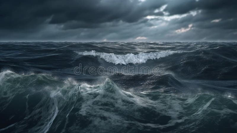 Stormy Sea with Stormy Sky Illustration Stock Image - Image of nature ...