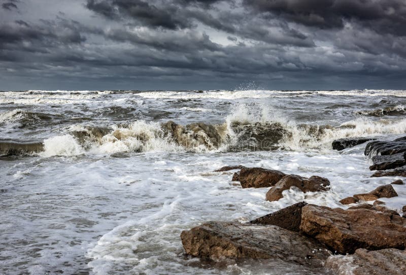 Stormy Sea, the Waves Break on Rocks Stock Image - Image of motion ...