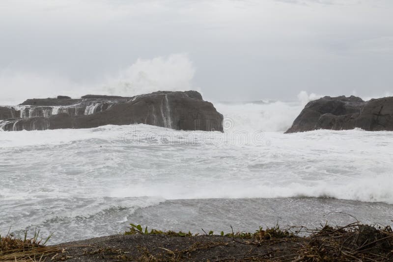 Stormy Sea with Waves Crashing on Rocks Stock Photo - Image of coast ...
