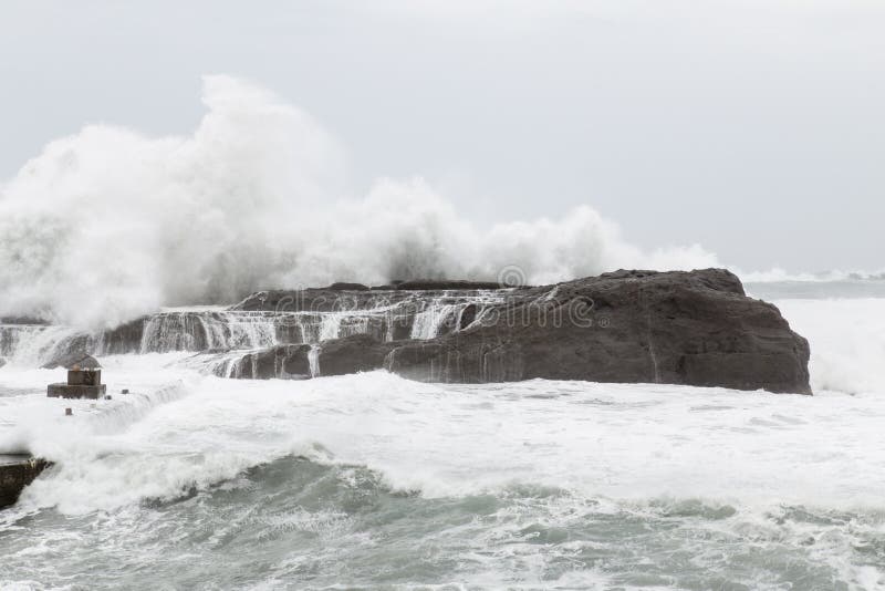 Stormy Sea With Waves Crashing On Rocks Stock Image - Image of water ...