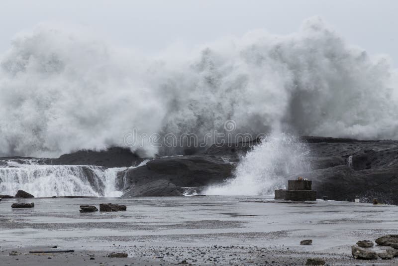 Stormy Sea with Waves Crashing on Rocks Stock Image - Image of horizon ...