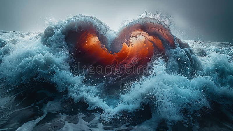 Stormy Sea Waves Forms a Heart Shape. Made with Generative IA. Stock ...