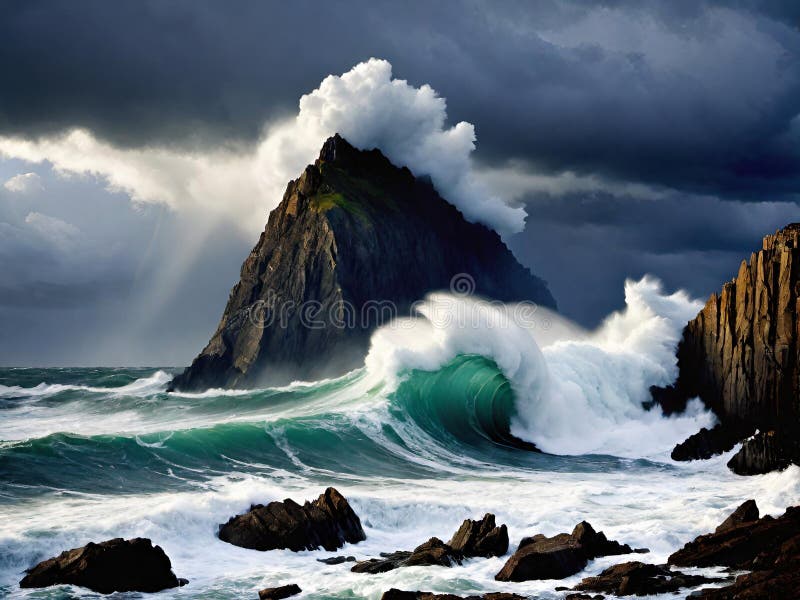 Stormy Sea with Stormy Weather. Big Waves on the Shore, Stormy Sea ...