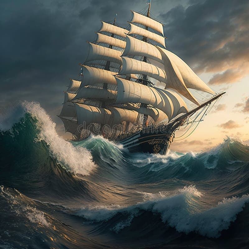 Stormy Seas Ship Sailing in Rough Waters Stock Illustration ... Stormy Seas Ship Sailing in Rough Waters Stock Illustration ...