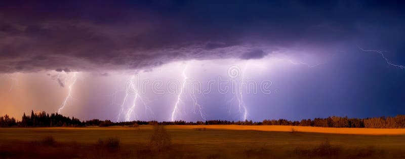 Thunder and Lightning, Panoramic Landscape Photo, AI Generated Stock ...