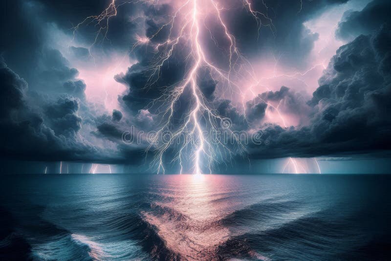 A Stormy Sky with a Bright Lightning Bolt in the Middle Stock Photo ...