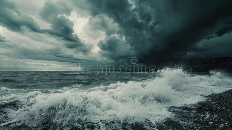 Stormy Sky at a Coast with Waves Created with Generative AI. Stunning ...