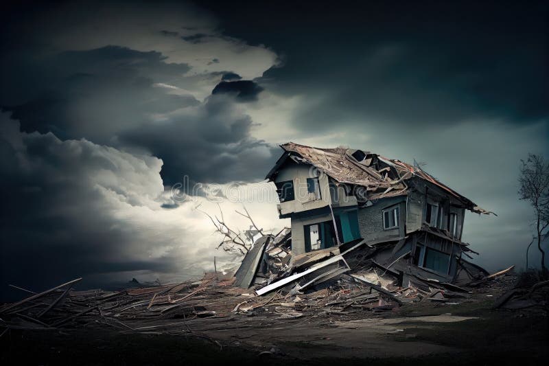 Stormy Sky and Debris after Natural Disaster Aftermath Earthquake Stock ...