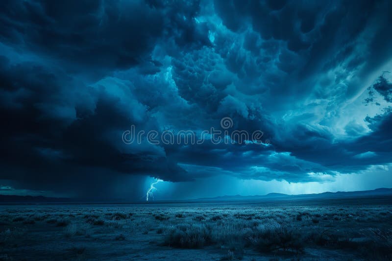 A Stormy Sky with a Lightning Bolt in the Distance Stock Image - Image ...