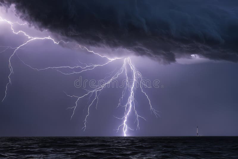 A Stormy Sky with a Lightning Bolt in the Middle Stock Image - Image of ...