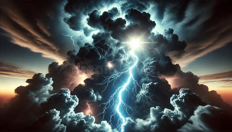 A Stormy Sky with a Lightning Bolt in the Middle Stock Image - Image of ...