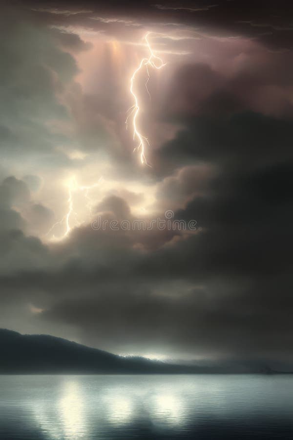 A Stormy Sky with a Lightning Bolt in the Middle Stock Photo - Image of ...