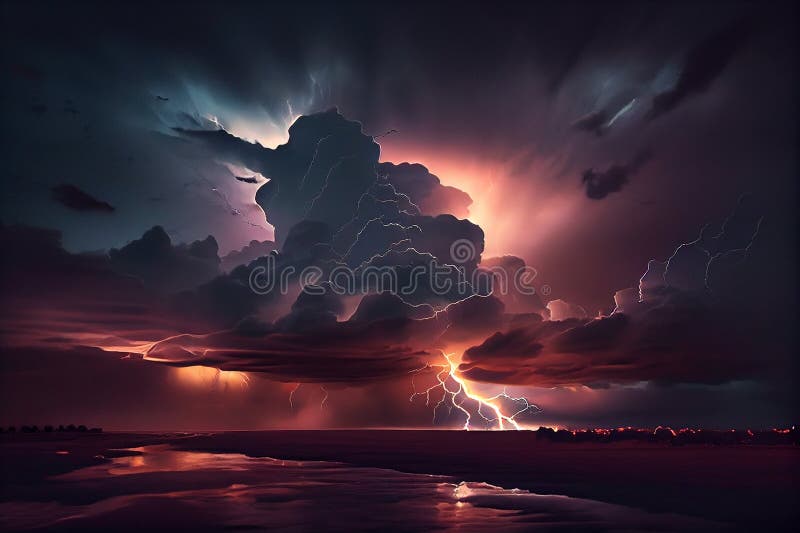 A Stormy Sky with Multiple Cloud To Ground Lightning Strikes,generative Ai Stock Illustration ...