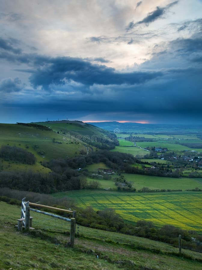 Stormy Sky Over Bright Countryside Landscape Stock Image - Image of ...