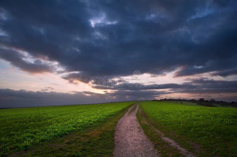 Stormy Sky Over Countryside Landscape Stock Image - Image of foliage ...