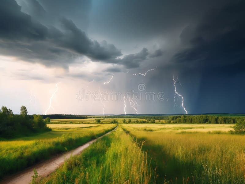 Stormy Sky Over Green Field. Nature Composition. Made with Generative ...