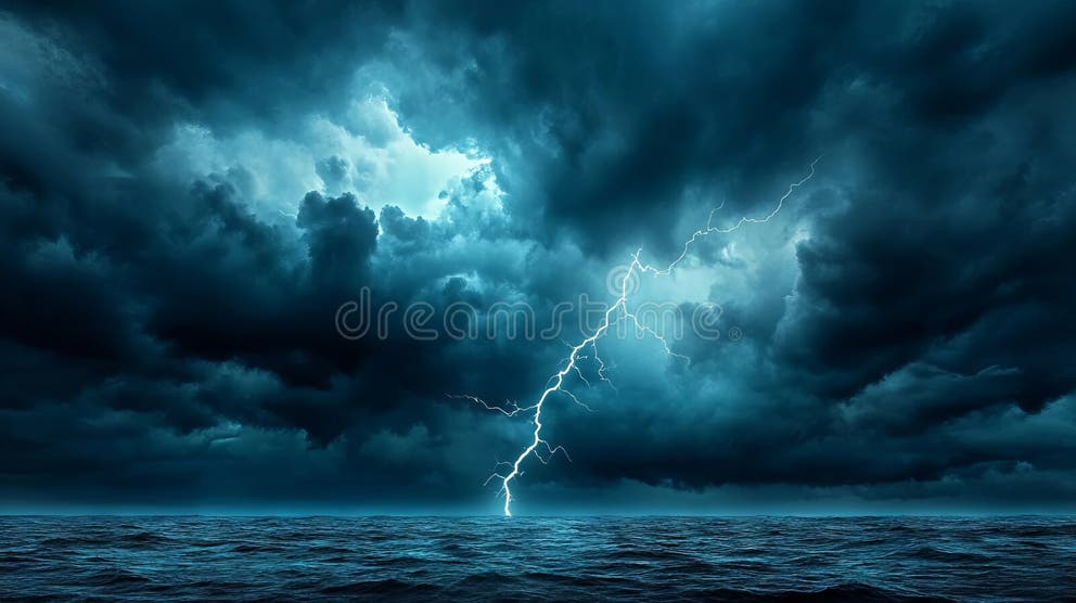 A Stormy Sky Over the Ocean with a Lightning Bolt in the Middle of it ...