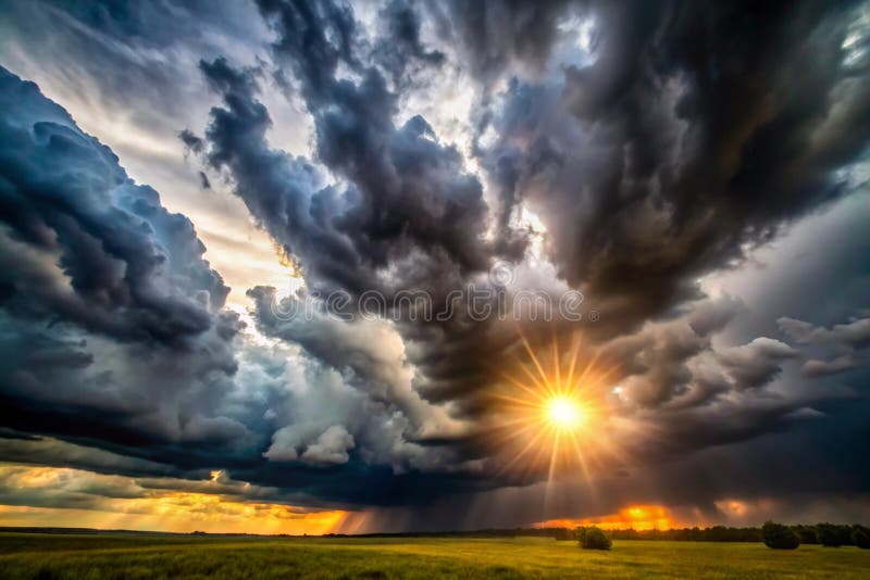 Stormy Sky with Sun Protruding through Clouds Stock Illustration ...