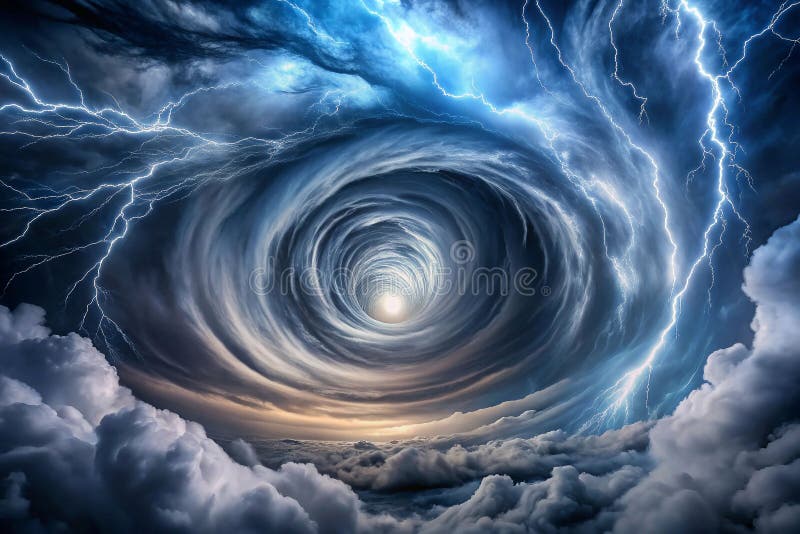 Stormy Vortex Tunnel through Clouds Stock Illustration - Illustration ...