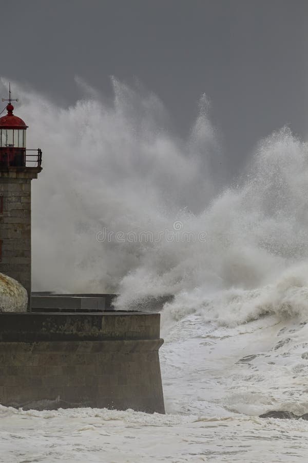 Stormy Wave Splash in the Old Lighthouse Stock Image - Image of shore ...
