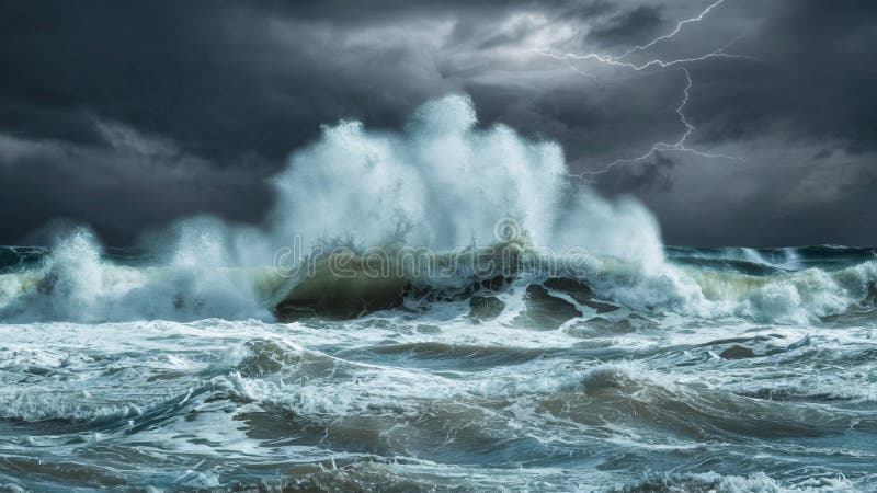 Stormy Waves Against Dark Sky Stock Illustration - Illustration of ...