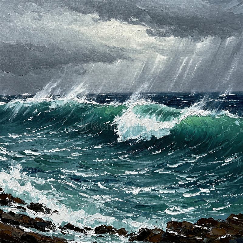 Stormy Waves stock illustration. Illustration of moody - 372366030