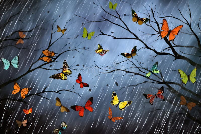 Stormy Weather, with Butterflies Fluttering through the Wind and Rain ...