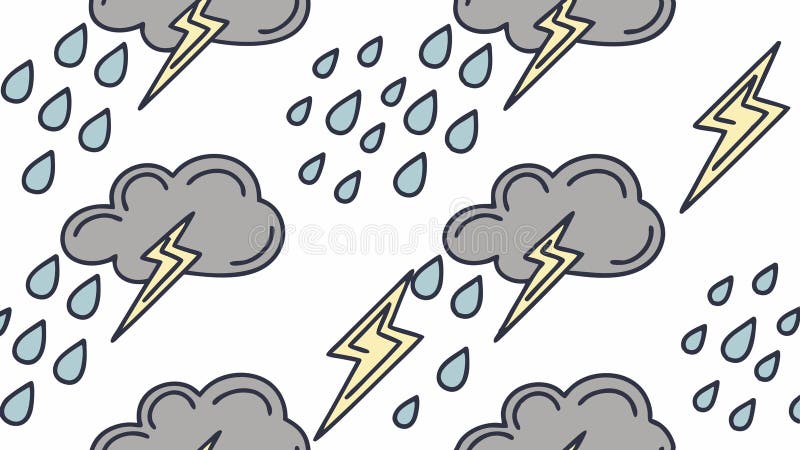 Stormy Weather Pattern with Rain and Lightning, Vector Design ...