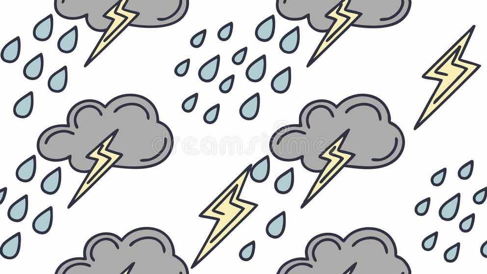 Stormy Weather Pattern with Rain and Lightning, Vector Design ...