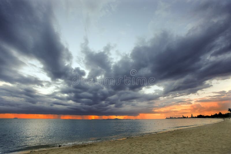 Stormy Weather in Sea with Sunset Stock Image - Image of climate ...