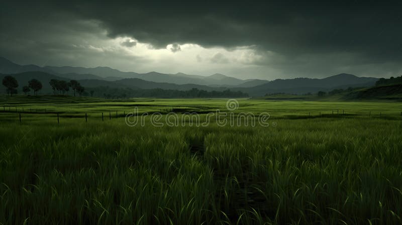 Stormy Windy Night on a Grass Field, Wallpaper Design Stock ...