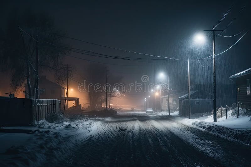 Stormy Winter Night with Blizzard and Ice Storm Raging Outside ...