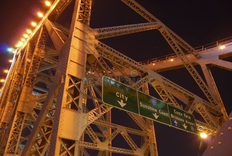 Story Bridge stock image. Image of walkway, night, signs - 13753987