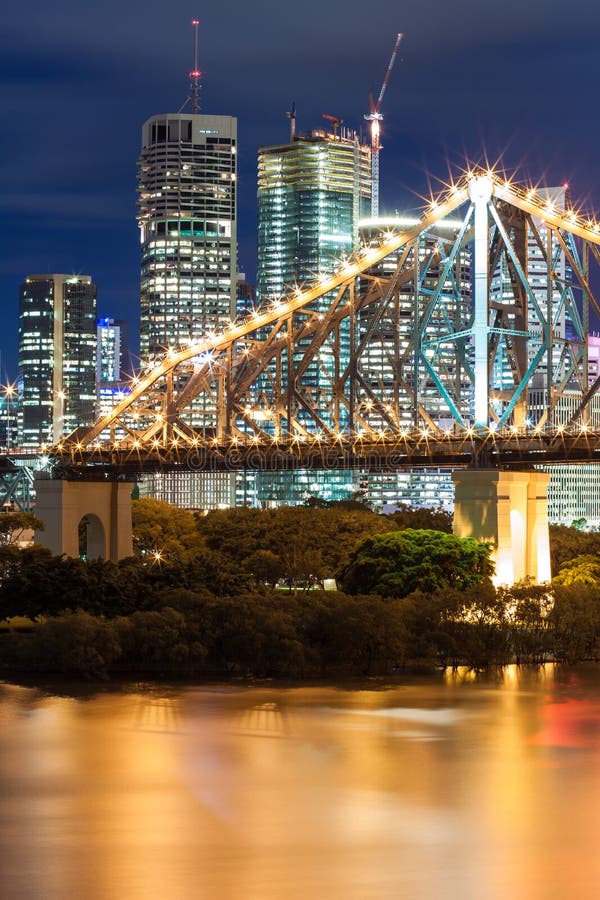 Vibrant Night Time Panorama of Brisbane City with Purple Lights Stock ...