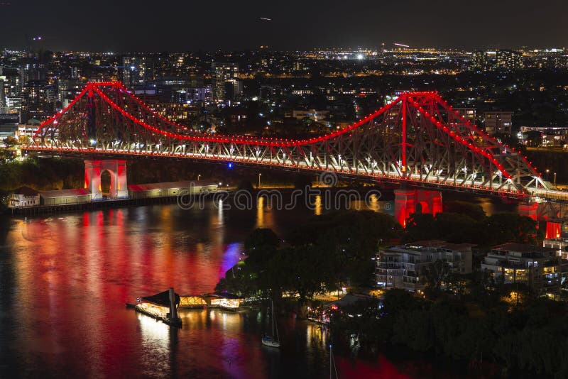 Story Bridge Lit Up after Dark Stock Image - Image of bridge, panoramic ...