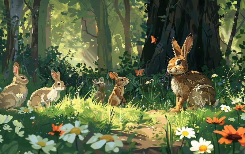 The Story of a Curious Rabbit Exploring the Forest Encountering Various ...