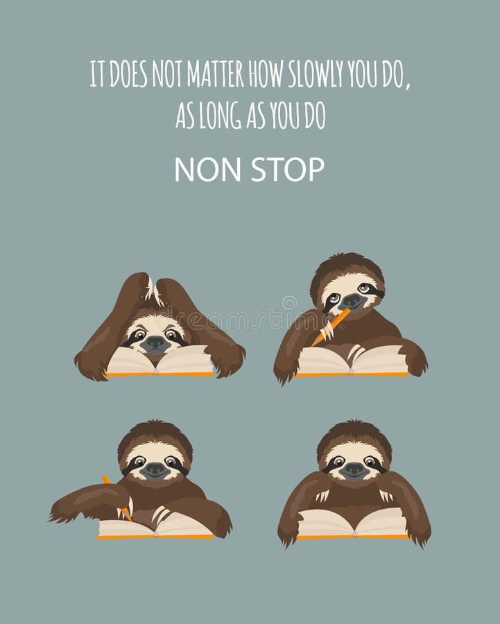 The Story of One Sloth. at Work, Study Stock Vector - Illustration of ...