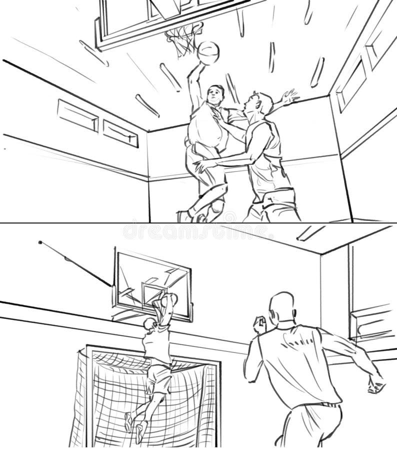 Storyboard Van Twee Mensen Die Basketbal Spelen Stock Illustratie ...