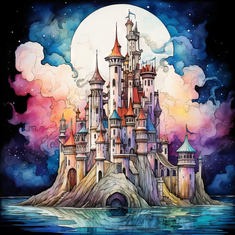 Storybook castle stock image. Image of watercolor, drawing - 289926459
