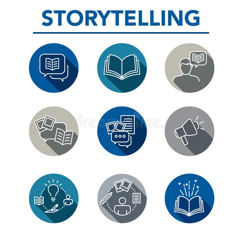 Storytelling Icon Set with Speech Bubbles Stock Vector - Illustration ...