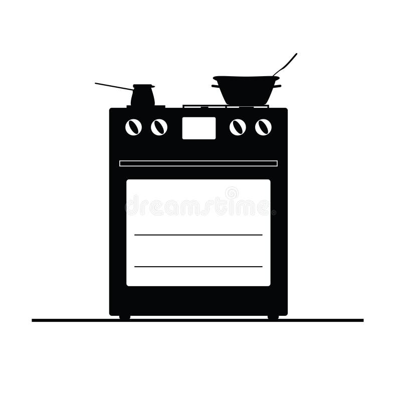Stove Black and White Vector Stock Vector - Illustration of dinner ...