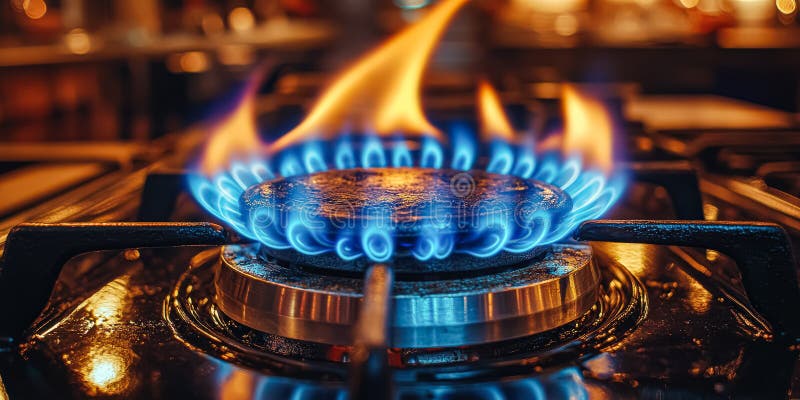 Stove Burner is Lit and the Flame is Blue Stock Photo - Image of flames ...