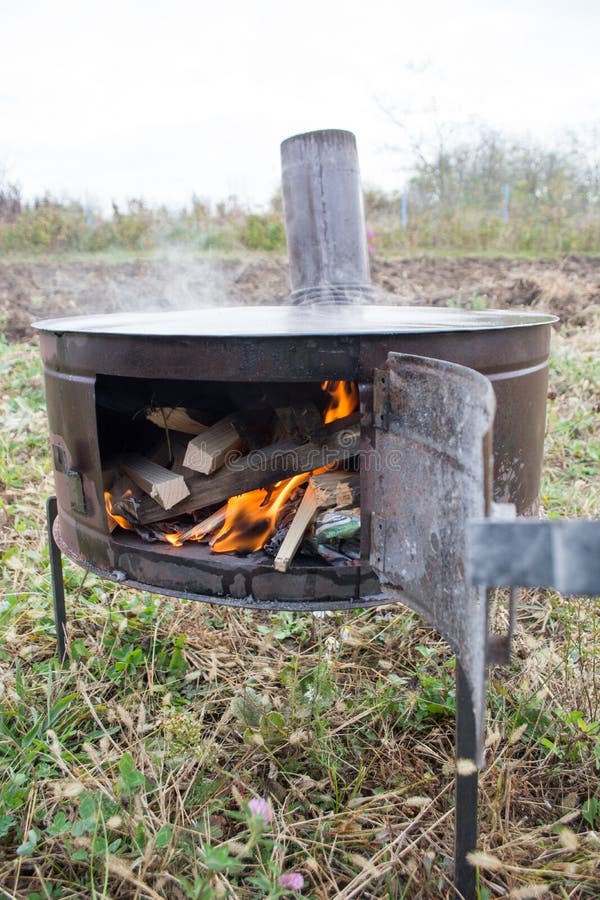 Stove in the Field with Fire Stock Image - Image of fittings, kitchen ...