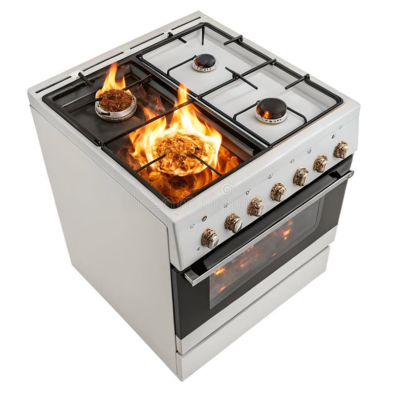 Stove on Fire Top View Isolated on White Background Stock Illustration ...