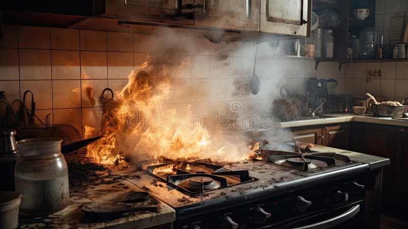 Stove Ignited in the Kitchen during Cooking, Smoke and Soot Around ...